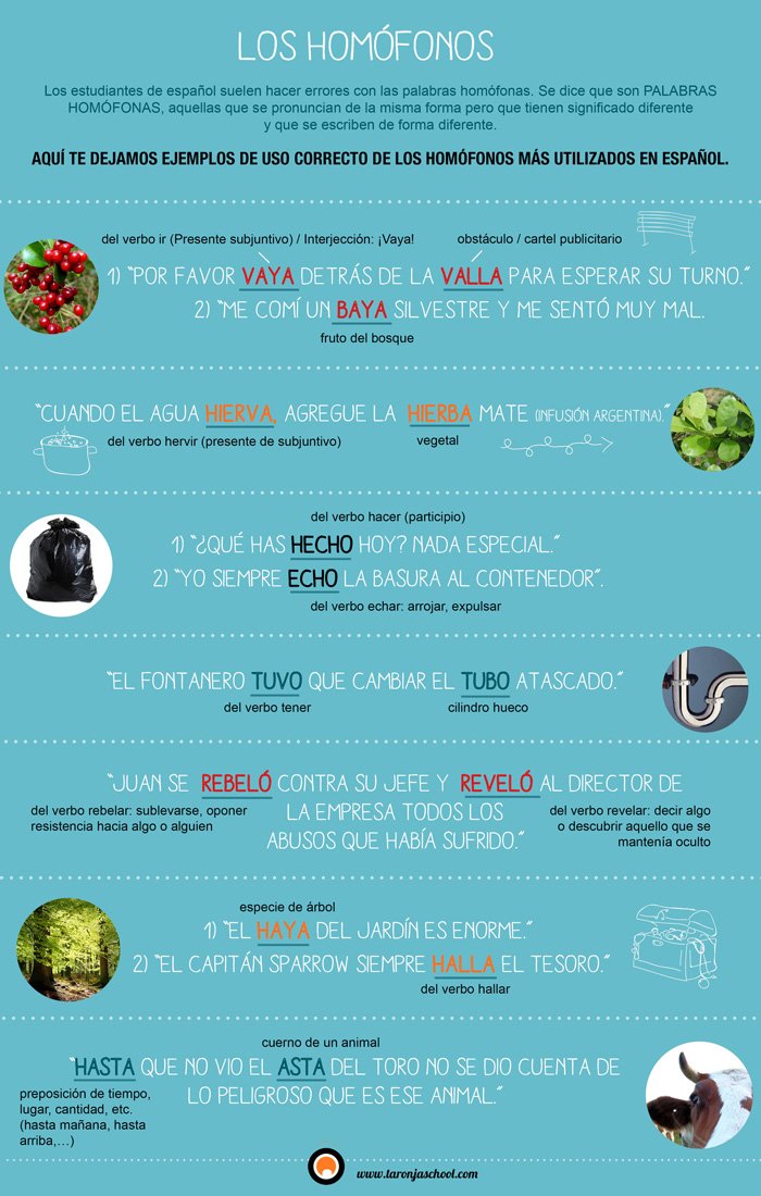Palabras homófonas en español. Taronja School